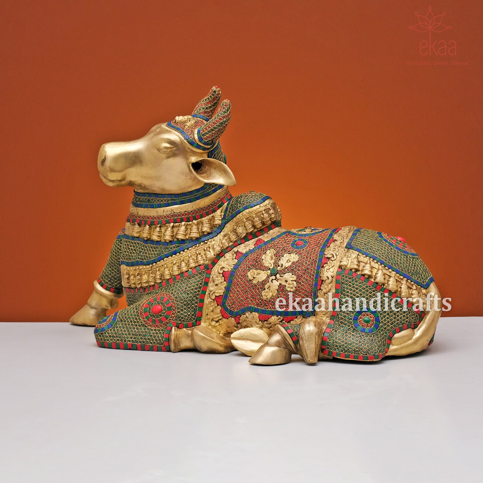 Brass Nandi Sculpture With Stonework, Gatekeeper of Shiva & Parvati ...