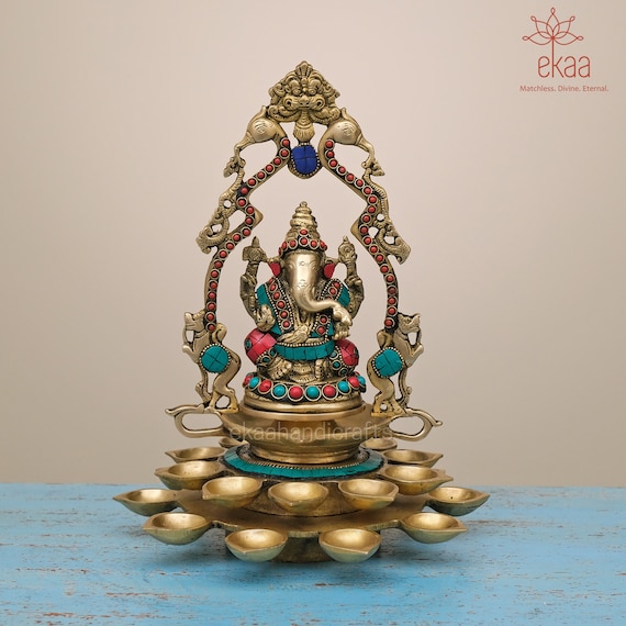 Ganesh Arch 21 Diya Big Lord Ganesha Lamp in Brass With - Etsy