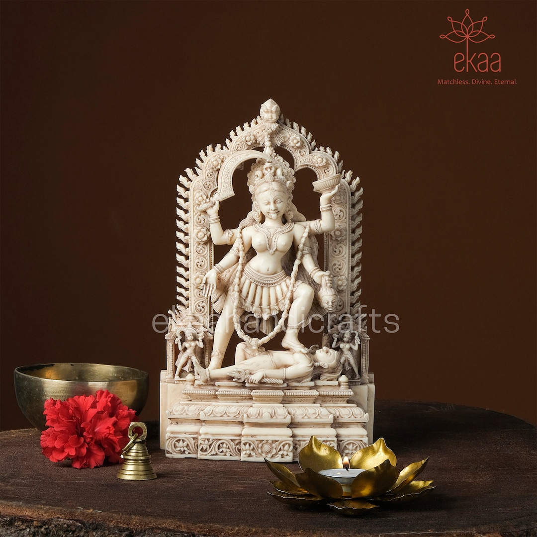 Kali Statue With Antique Finish in Marble Dust, Goddess Kali Idol ...