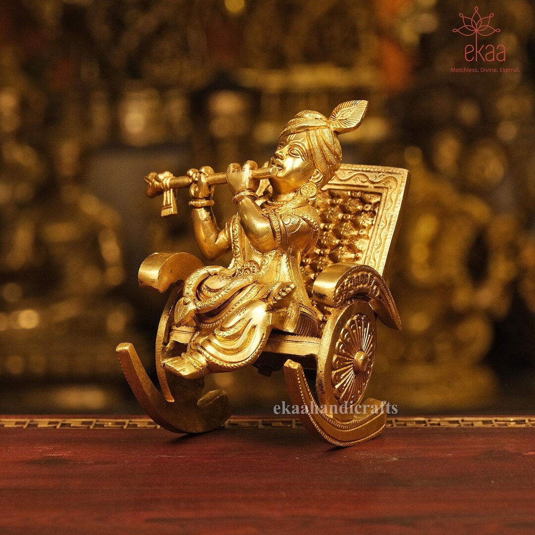 6.5" Brass Shri Krishna on Rocking Chair, Lord Krishna, Bal Krishna ...