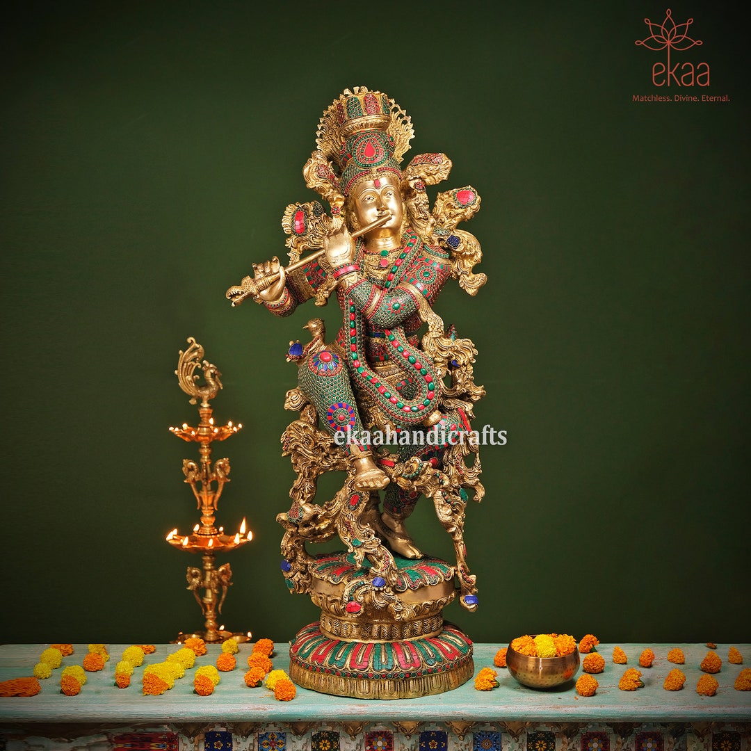 Krishna Statue in Brass, 110CM Big Large Size Krishna Brass Idol ...