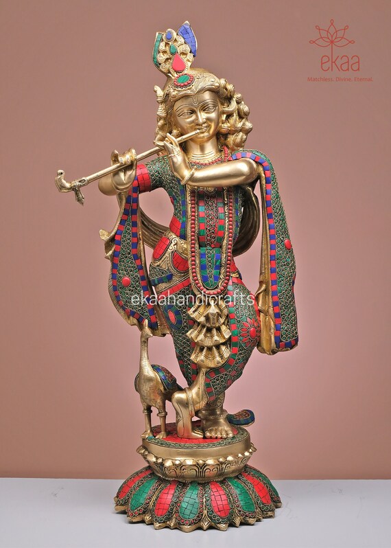 Krishna Statue in Brass Playing Flute 67CM Big Large Size - Etsy