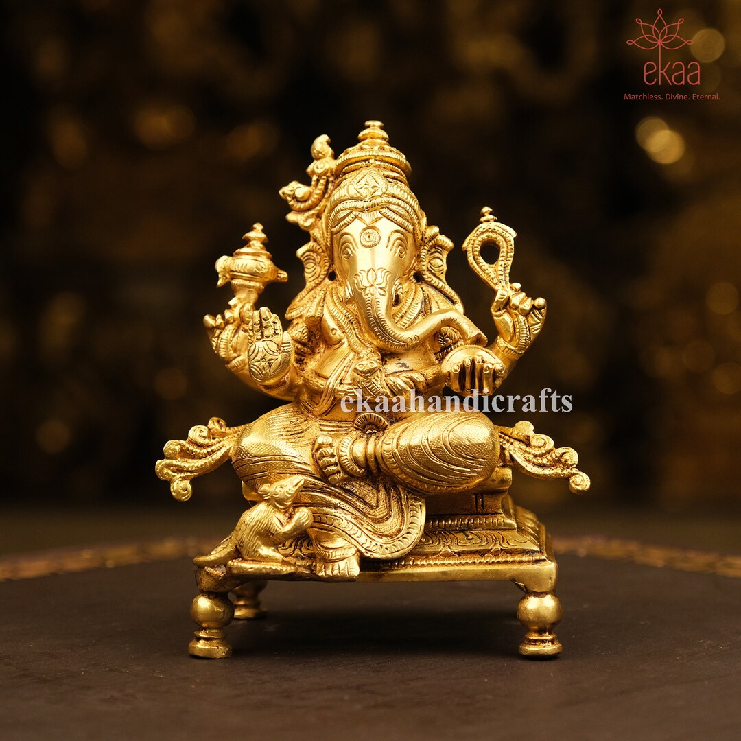 Brass Ganesha Statue, Hindu God of Luck on Sinhasan (16.5CM) - Etsy