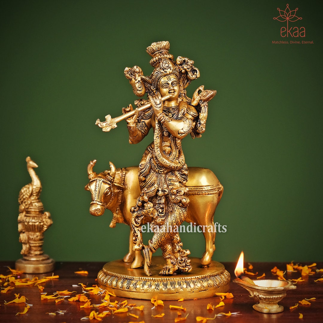 Krishna Statue in Brass, 25CM Big Size Krishna Brass Idol, Krishna ...