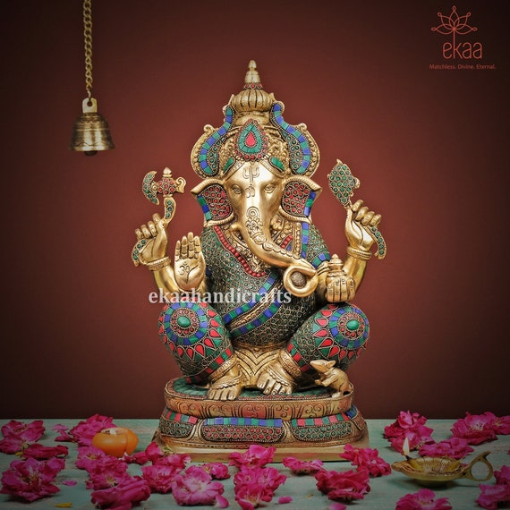 Ganesha Statue in Brass 40CM Big Large Ganesha Idol With - Etsy