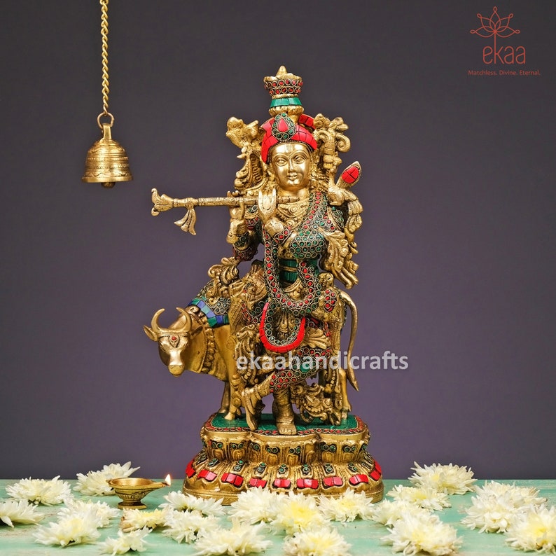 Krishna Statue in Brass, 43CM Big Size Krishna Brass Idol, Krishna ...