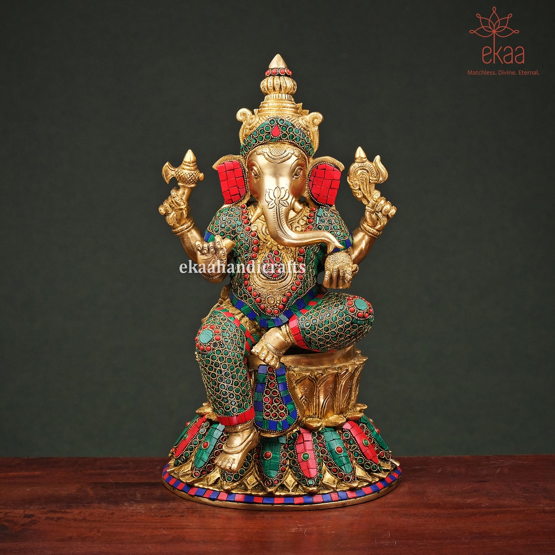 Lord Ganesha Statue in Brass With Stonework 38 CM Ganapati - Etsy