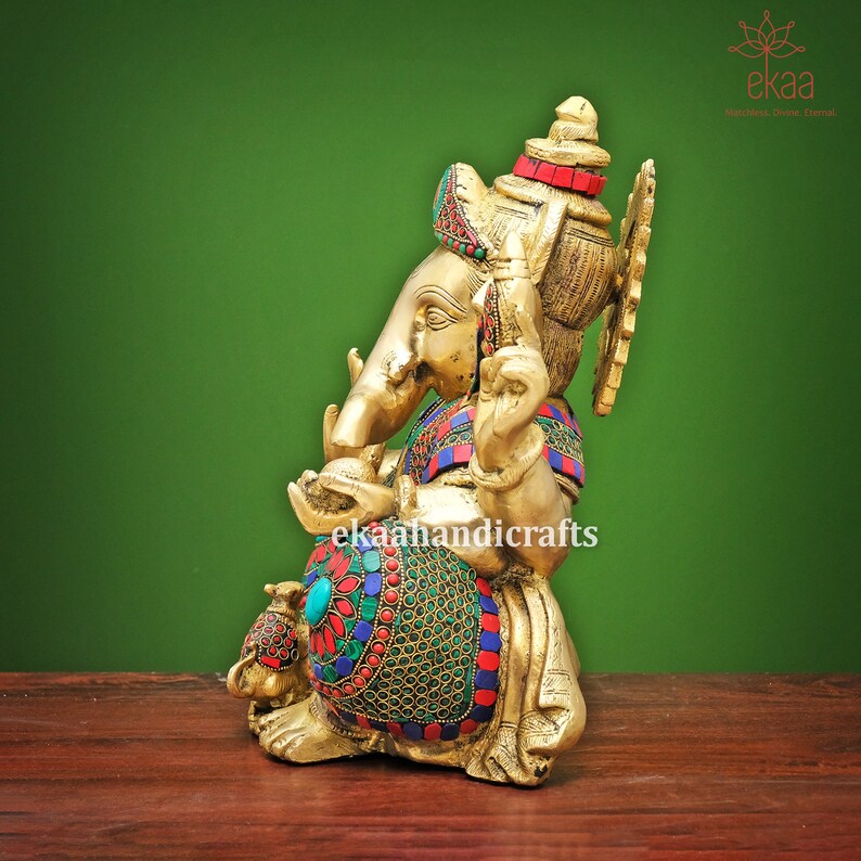 Lord Ganesha Statue Brass Ganesha With Stonework on Singhasan | Etsy