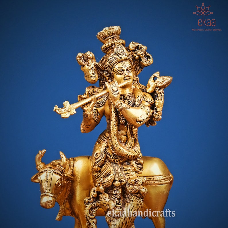 Krishna Statue In Brass 25cm Big Size Krishna Brass Idol Etsy