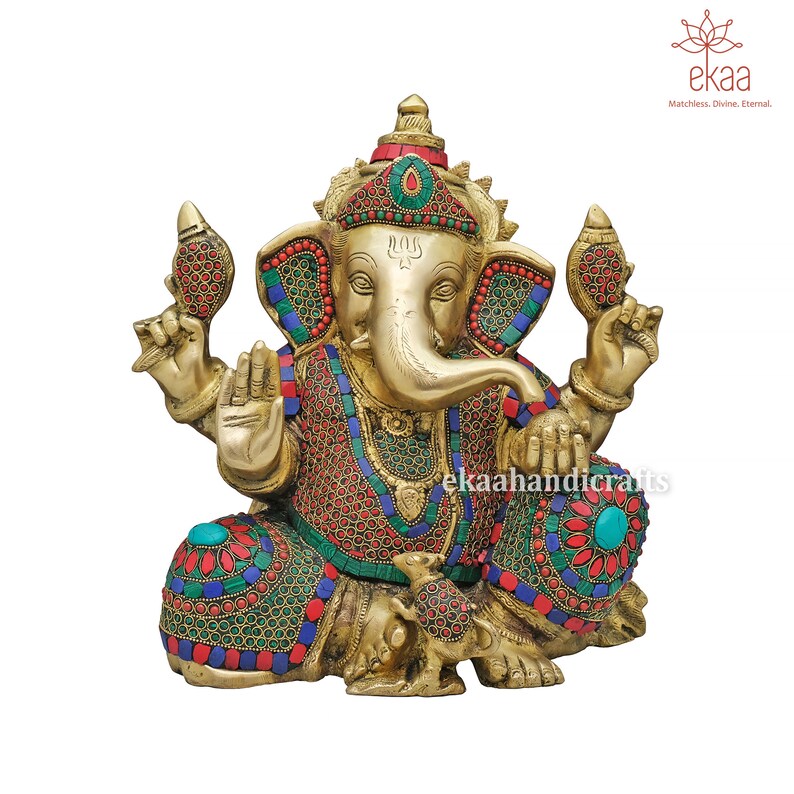 Lord Ganesha Statue Brass Ganesha With Stonework on Singhasan | Etsy