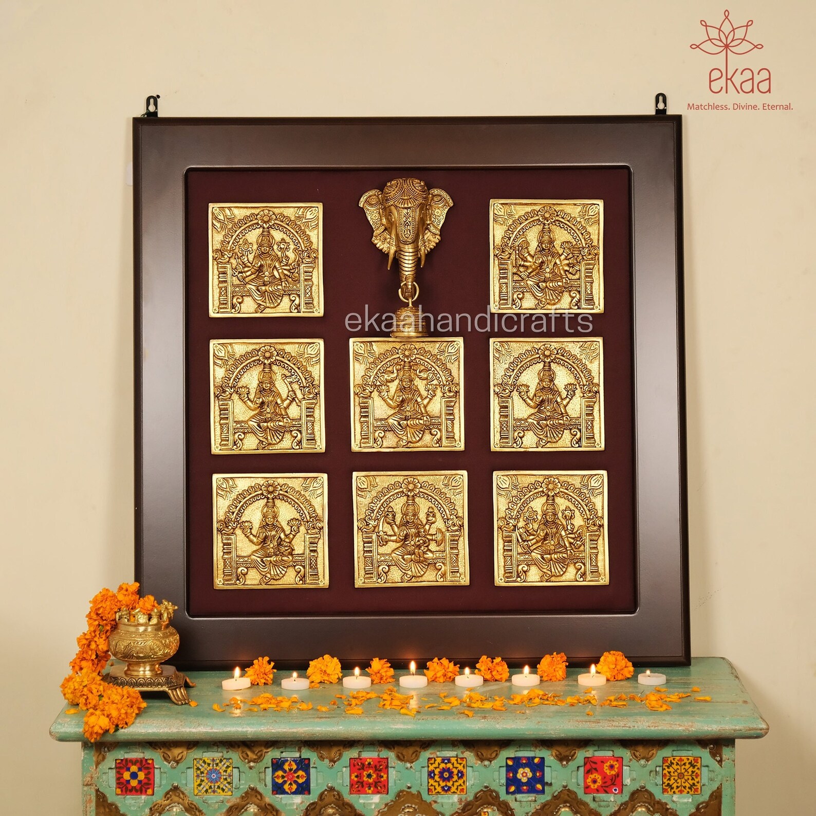 Brass Astha Laxmi, 8 Forms of Lakshmi, Asthlakshmi Wall Hanging Wooden ...