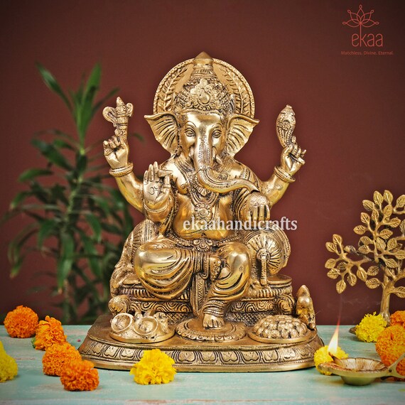 Ganesha Statue in Brass 33CM Big Large Ganesha Idol Lord - Etsy