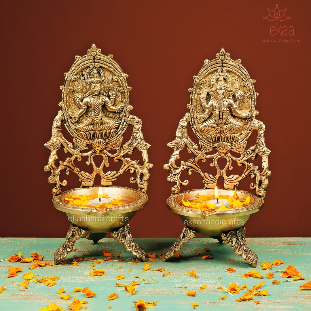 Brass Ganesh Laxmi Arch Diya, Home Temple Diya, Handmade Oil Lamp, Oil ...