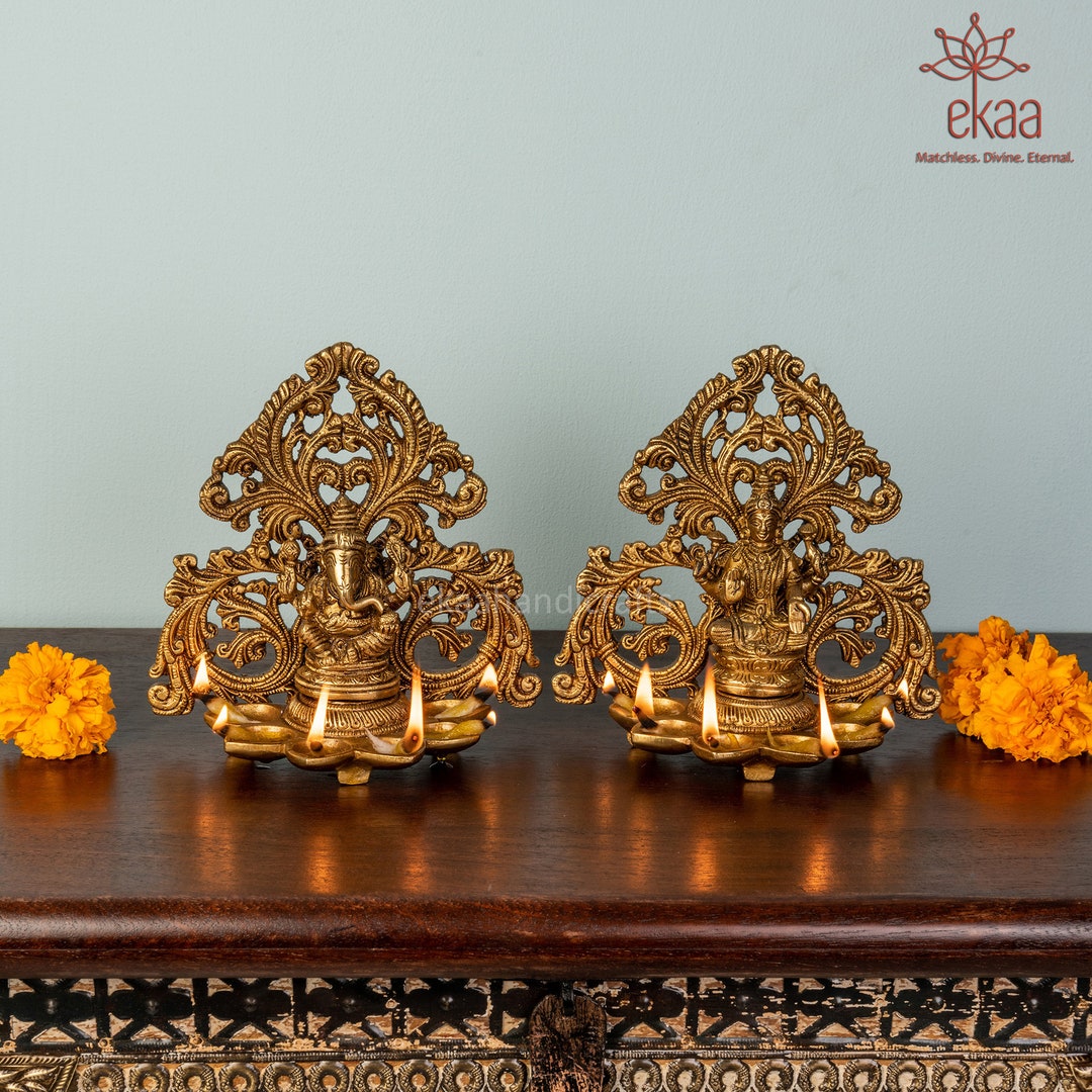 Ganesh Laxmi Arch Diya ,brass, Home Temple Diya, Handmade Oil Lamp, Oil ...