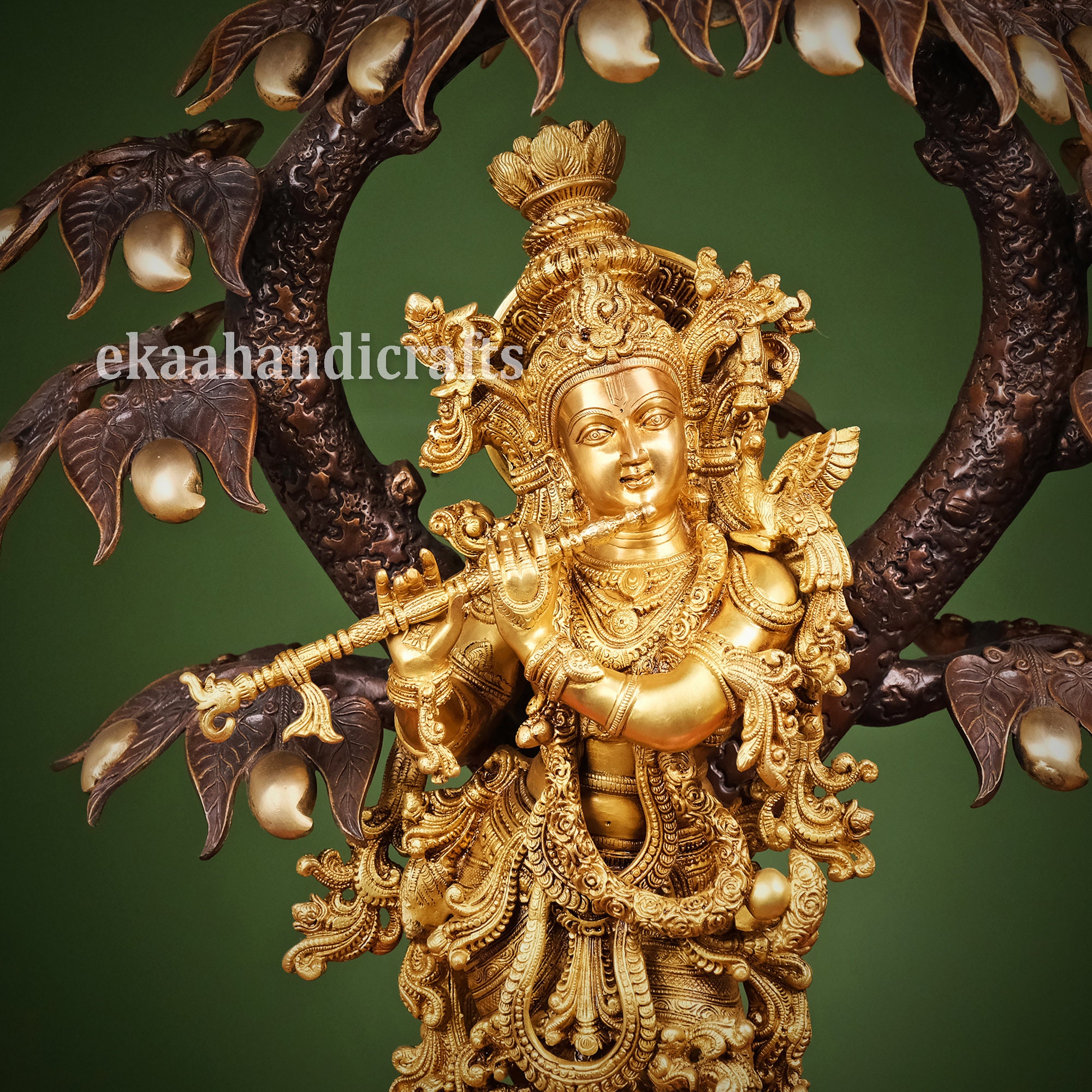 Krishna Statue in Brass With Tree 86CM Big Large Size Krishna - Etsy