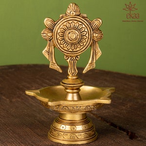Buy Brass Shankh Chakra Diya Lamp 6 Inch/ Home Temple Diya/ Handmade ...