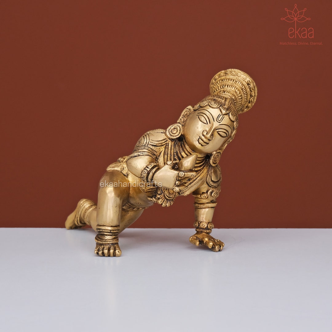 Bal Krishna Statue in Brass, 20CM Laddu Gopal Idol, Krishna Murti Kanha ...