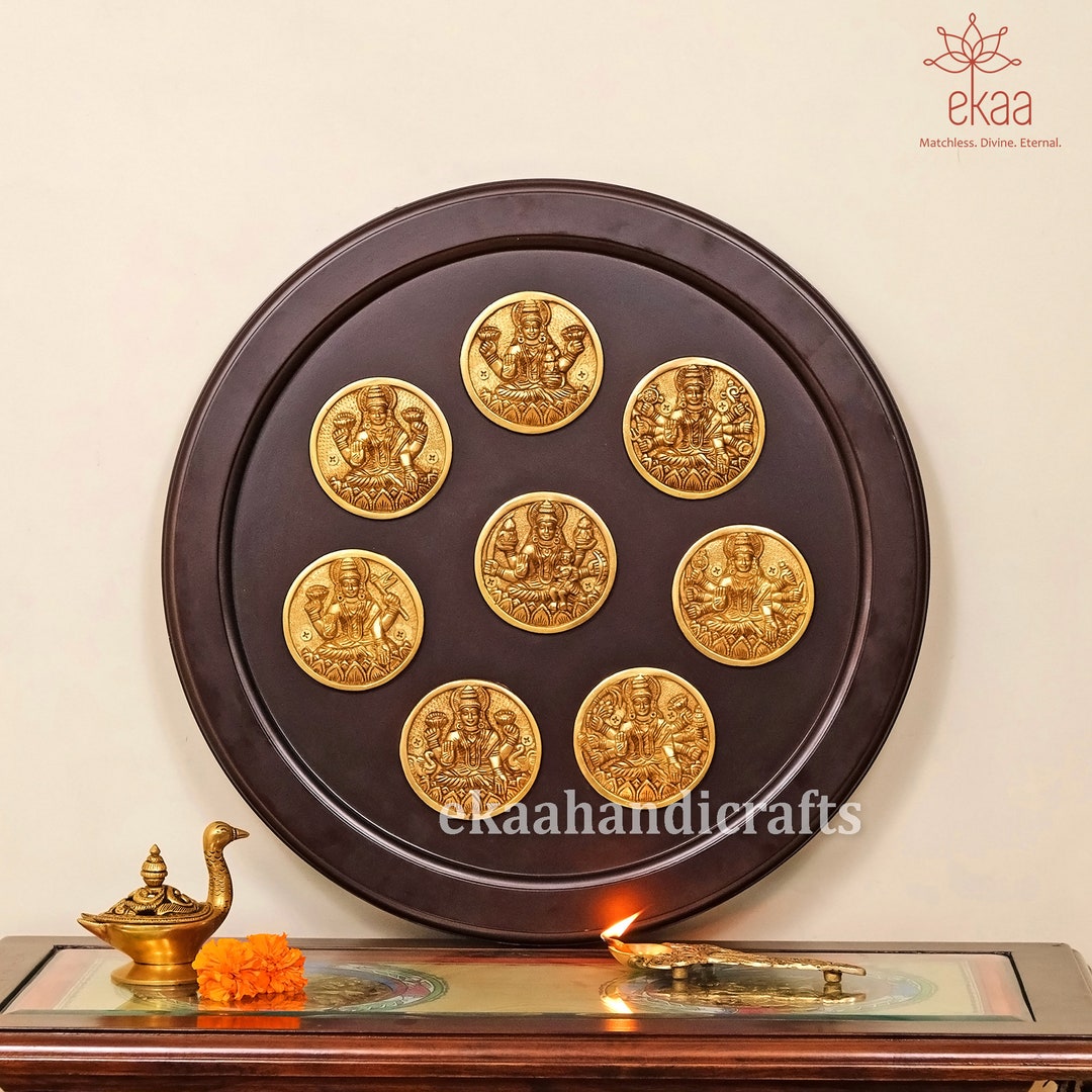 Brass Astha Laxmi, 8 Forms of Lakshmi, Asthlakshmi Wall Hanging Wooden ...