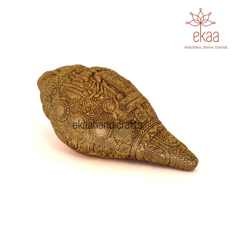 Brass Dashavatar Carved Shankh, Vishnu Conch Religious Decor, Hindu ...