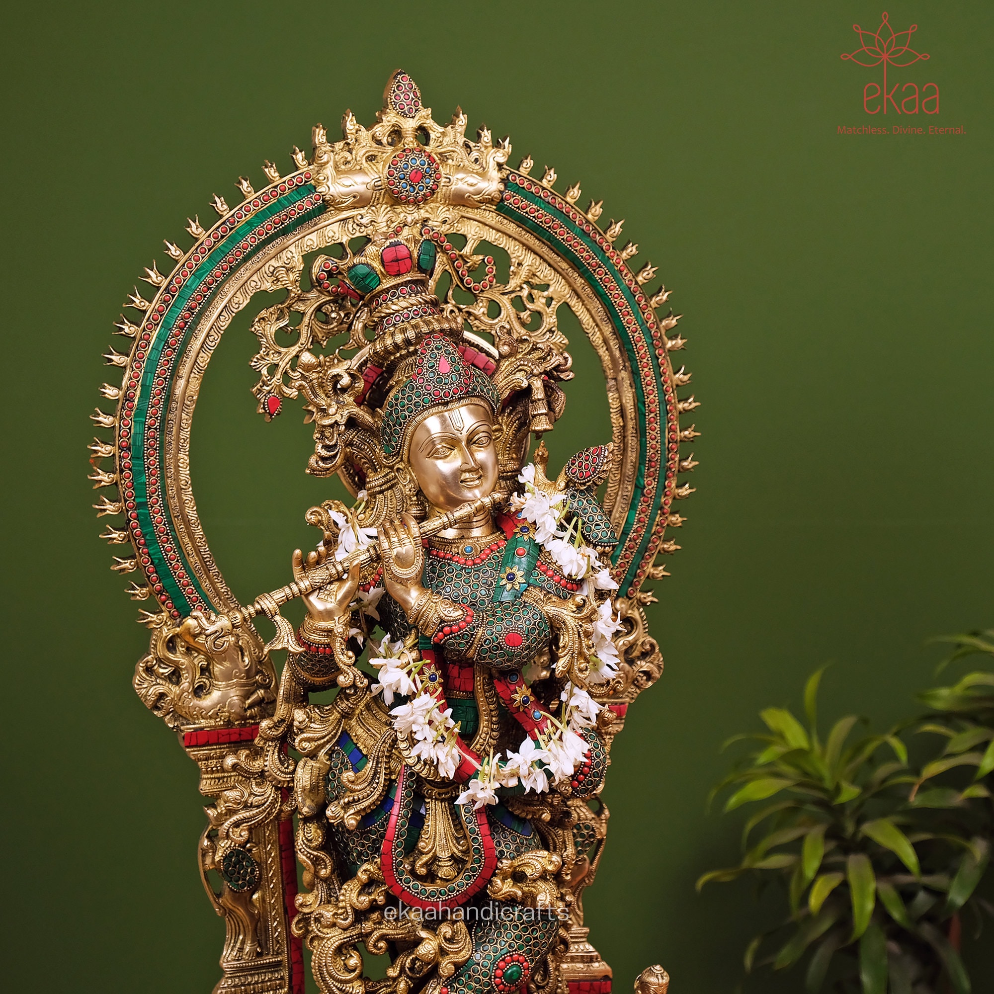 Krishna Statue in Brass With Stonework 81CM Big Large Size | Etsy