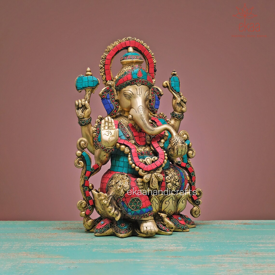 Lord Ganesh Statue Brass Majestic Ganesha With Stonework | Etsy