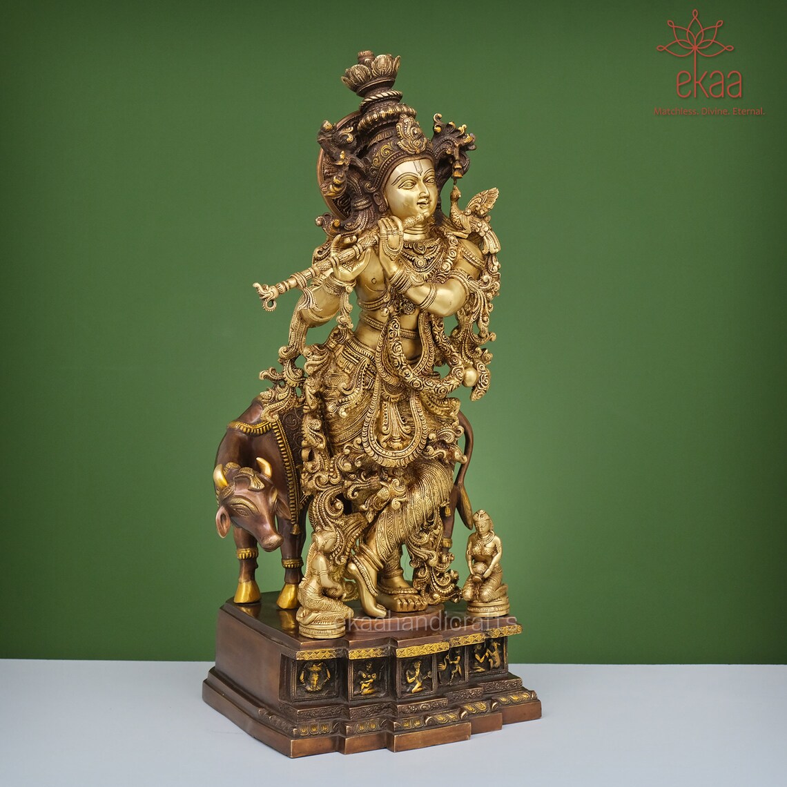 Krishna With Cow Statue in Brass, 72CM Big Large Size Cow Krishna Brass ...
