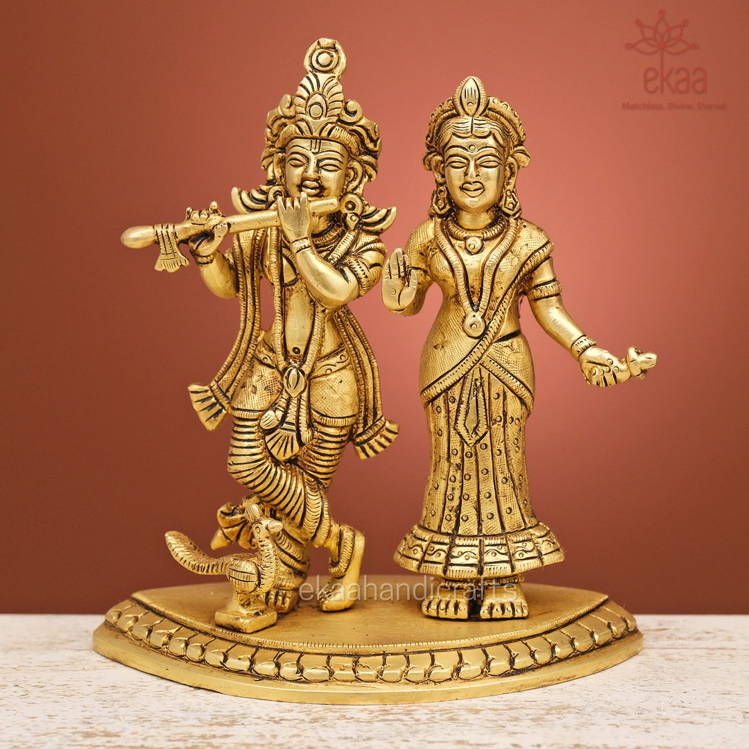 Brass Radha Krishna Statue: Hindu Divine Couple Idol, Marriage Gift - Etsy