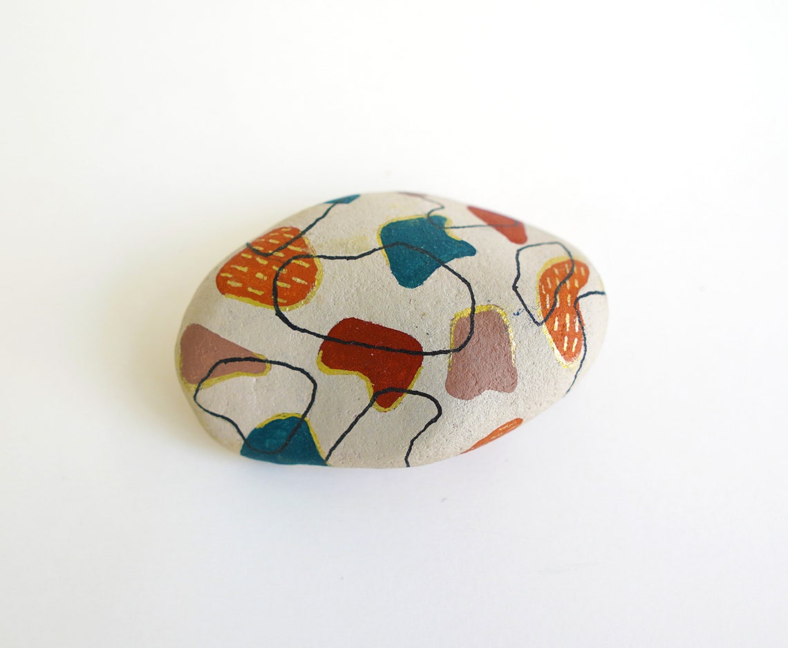 Modern Abstract Rock Art Hand Painted Stone for Boho Home - Etsy