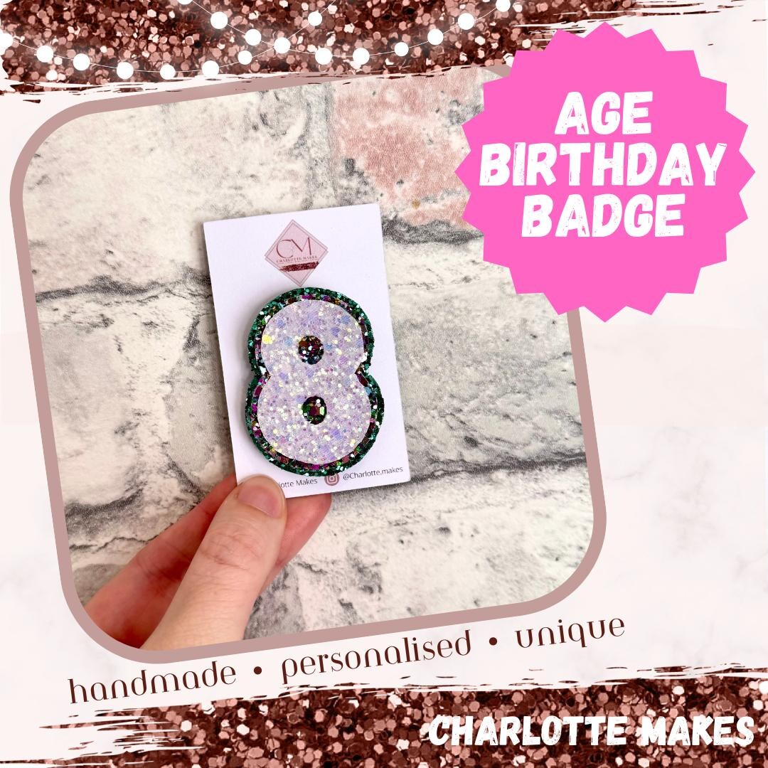 NUMBER AGE BADGE, Sparkly Number Birthday Badge Ages 1-9 - Etsy