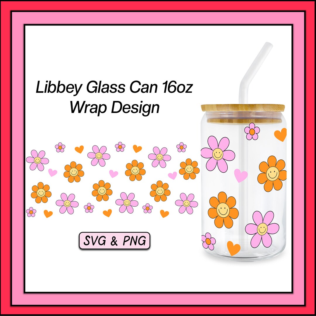 Flowers Peach Pink SVG PNG 16 Oz Glass Cup Wrap Design, Trendy Digital ...