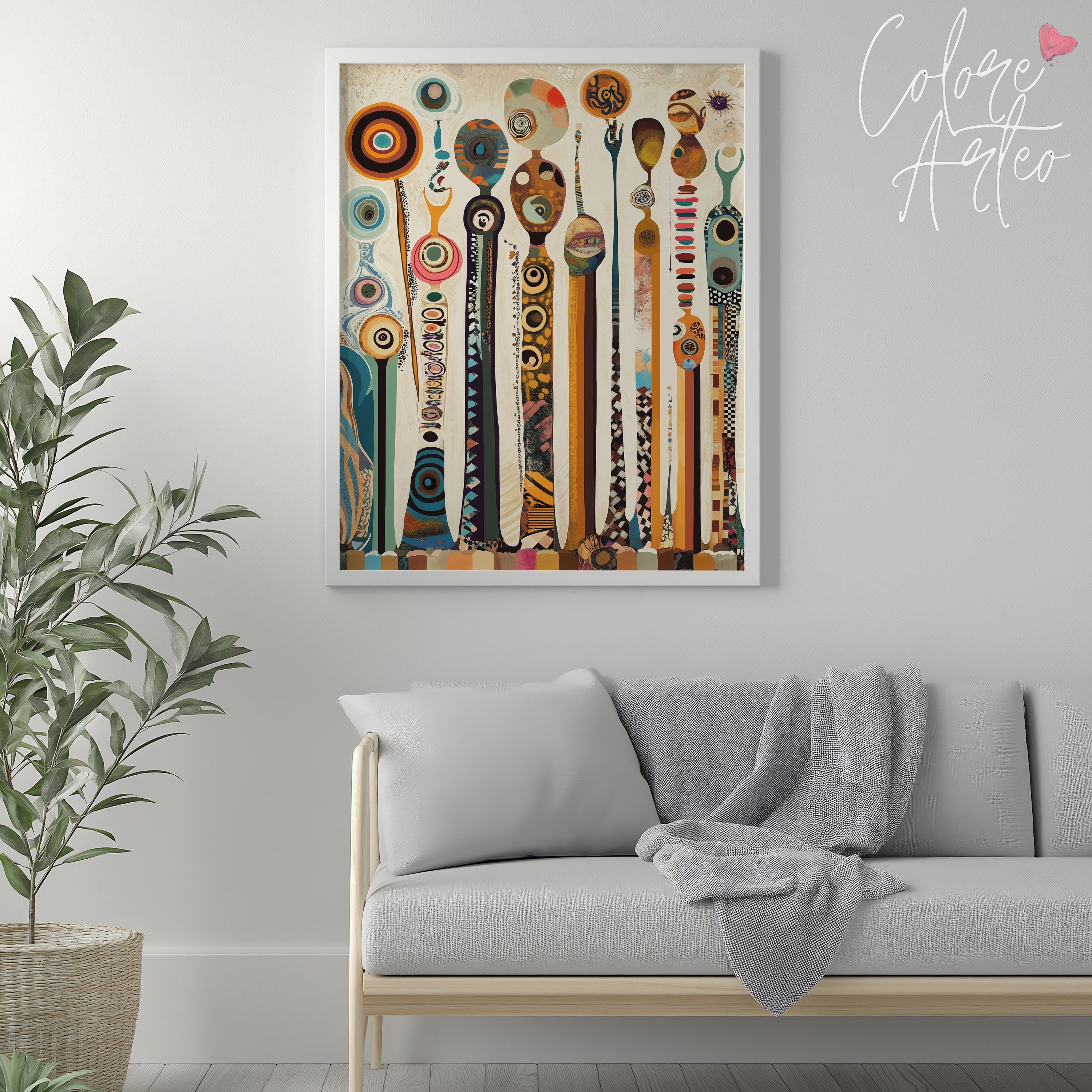 Tall Abstract Figures in Evolution Print - Moody Surreal Art, Vintage ...