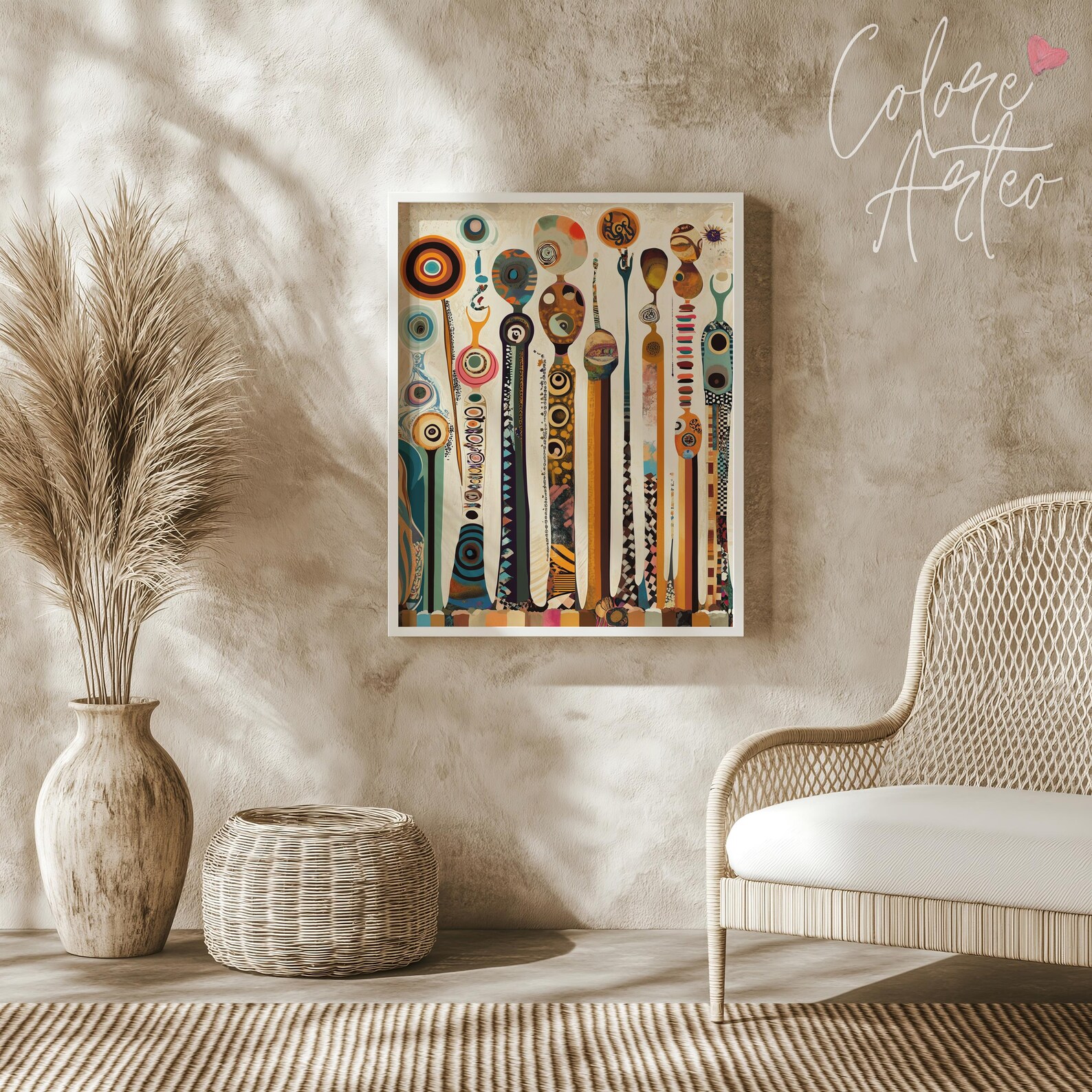 Tall Abstract Figures in Evolution Print - Moody Surreal Art, Vintage ...