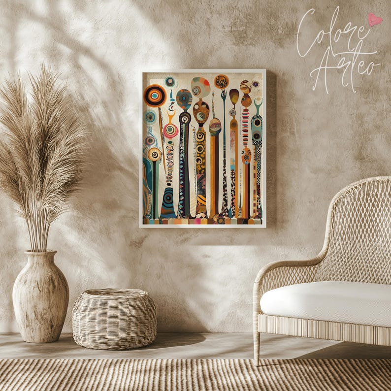 Tall Abstract Figures in Evolution Print - Moody Surreal Art, Vintage ...
