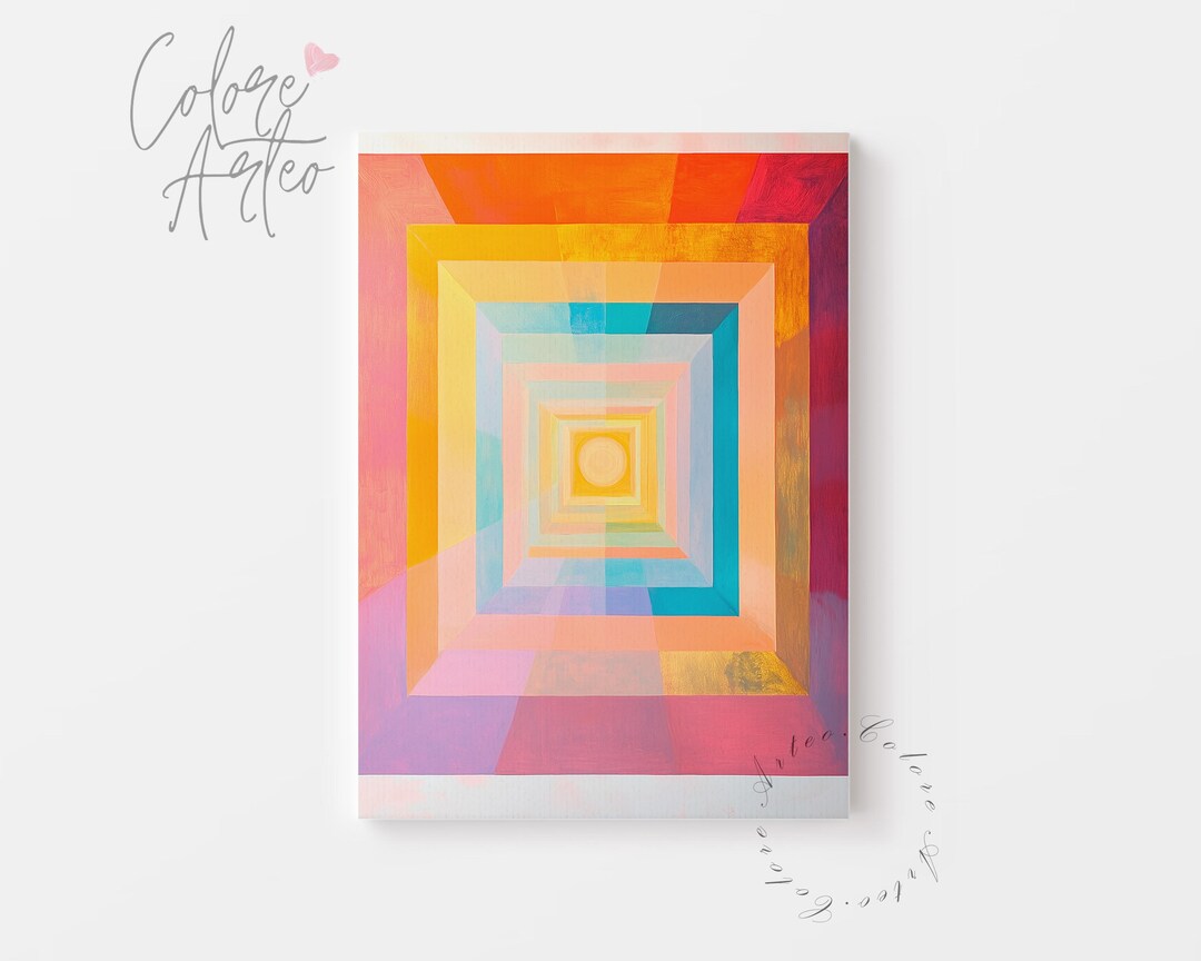 Abstract Rainbow Cube Printable - Bold Boho Geometric Painting, Vibrant ...