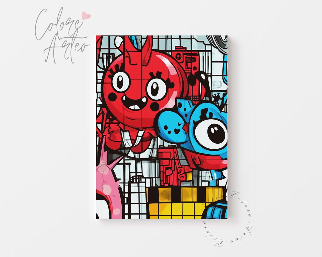 Kawaii Monster Pop Art Printable - Cute Cartoon Street Scene, Vibrant ...