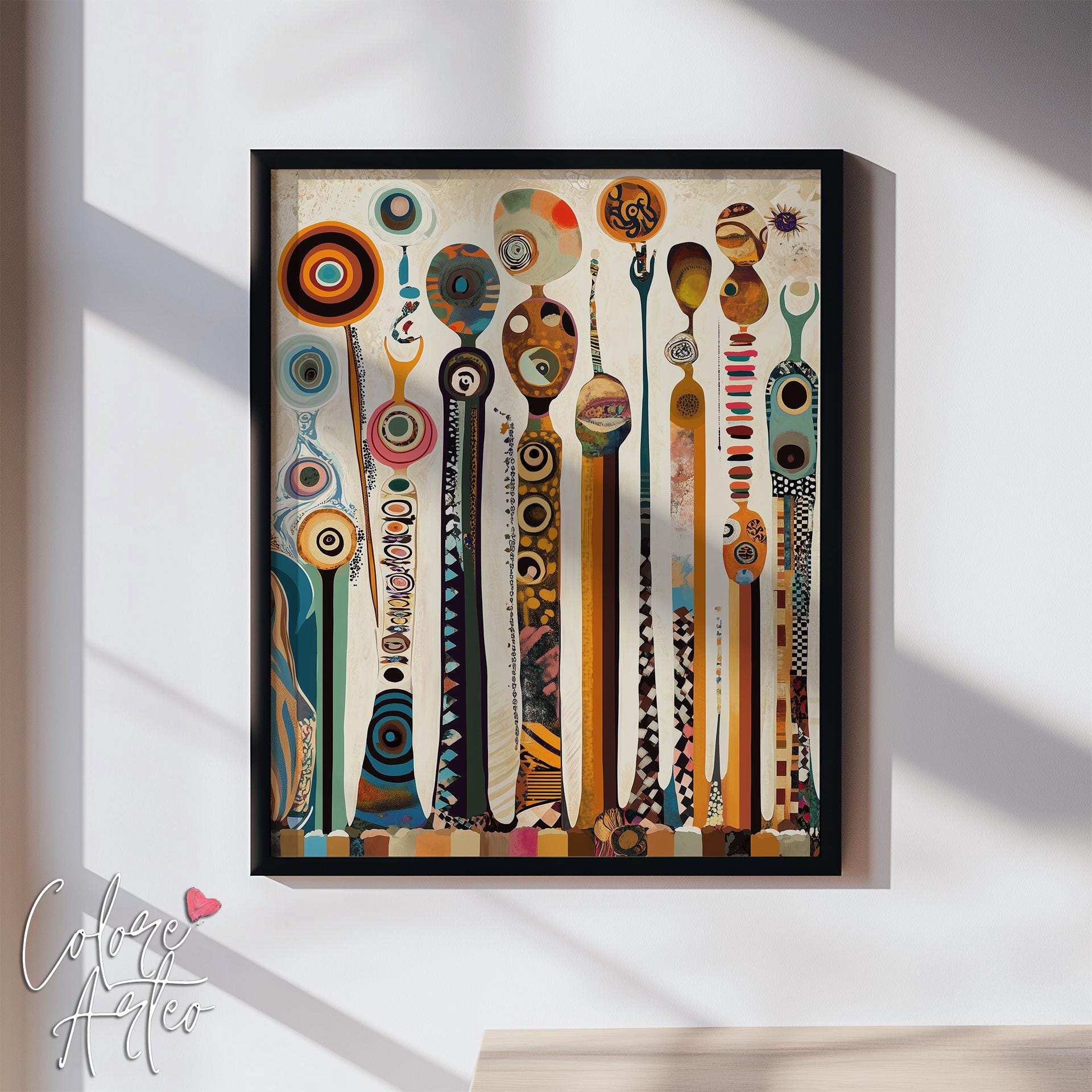 Tall Abstract Figures in Evolution Print - Moody Surreal Art, Vintage ...