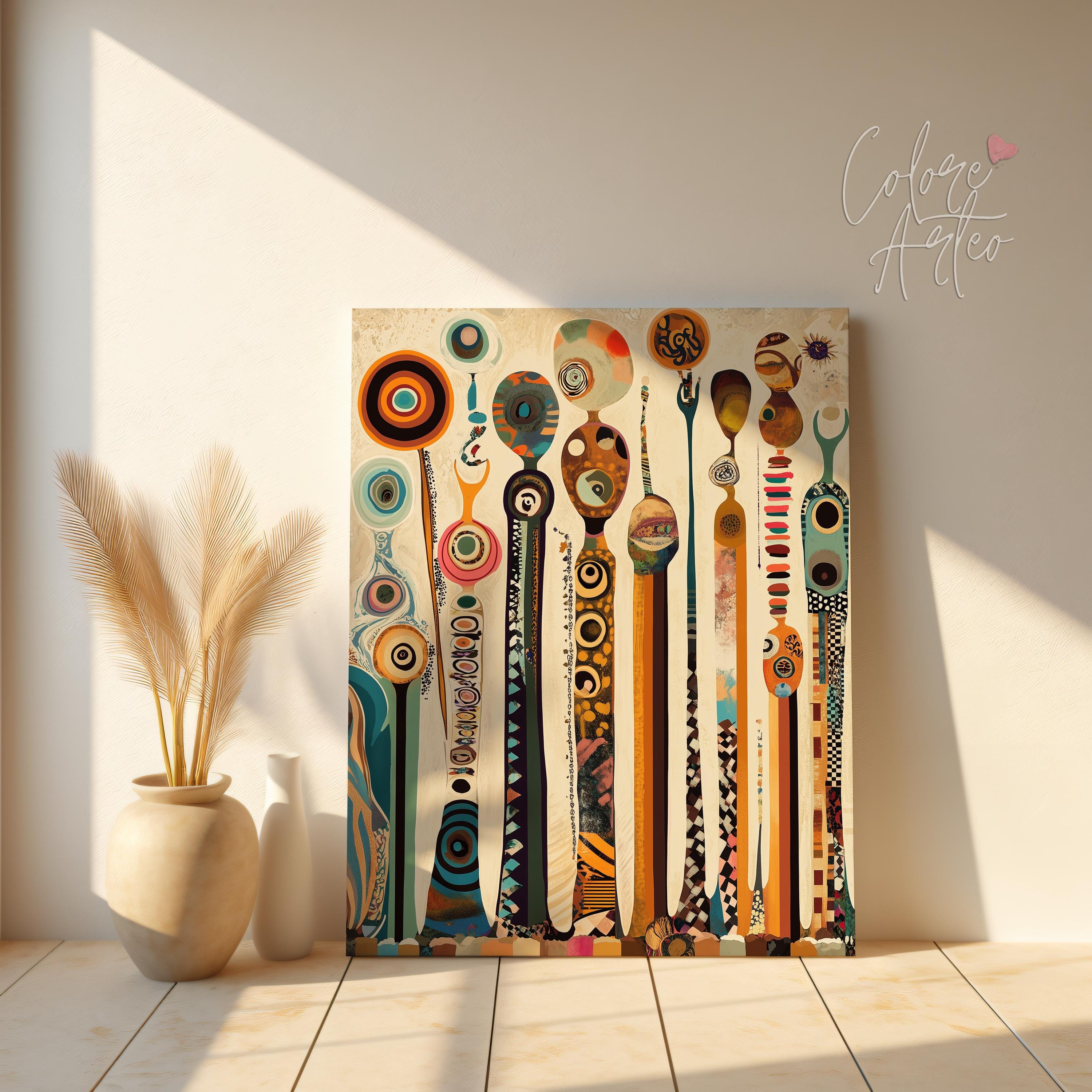 Tall Abstract Figures in Evolution Print - Moody Surreal Art, Vintage ...