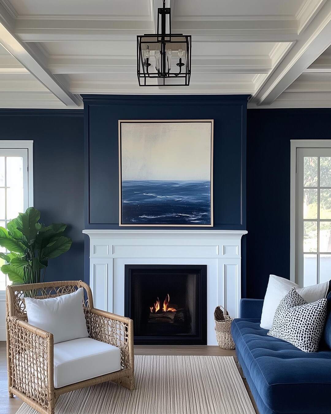 Moody Ocean Waves Printable - Old Money Aesthetic, Navy Coastal Wall ...