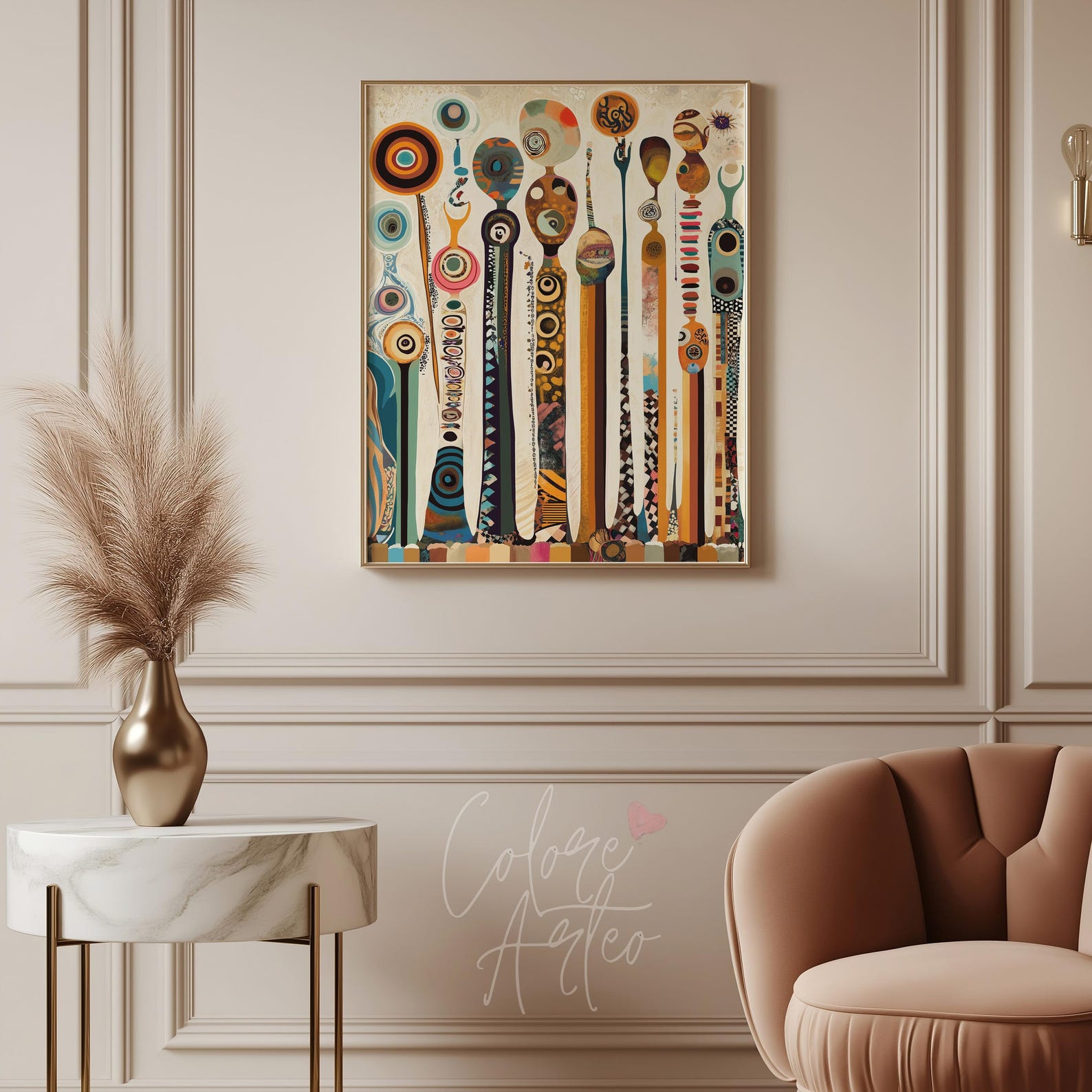 Tall Abstract Figures in Evolution Print - Moody Surreal Art, Vintage ...