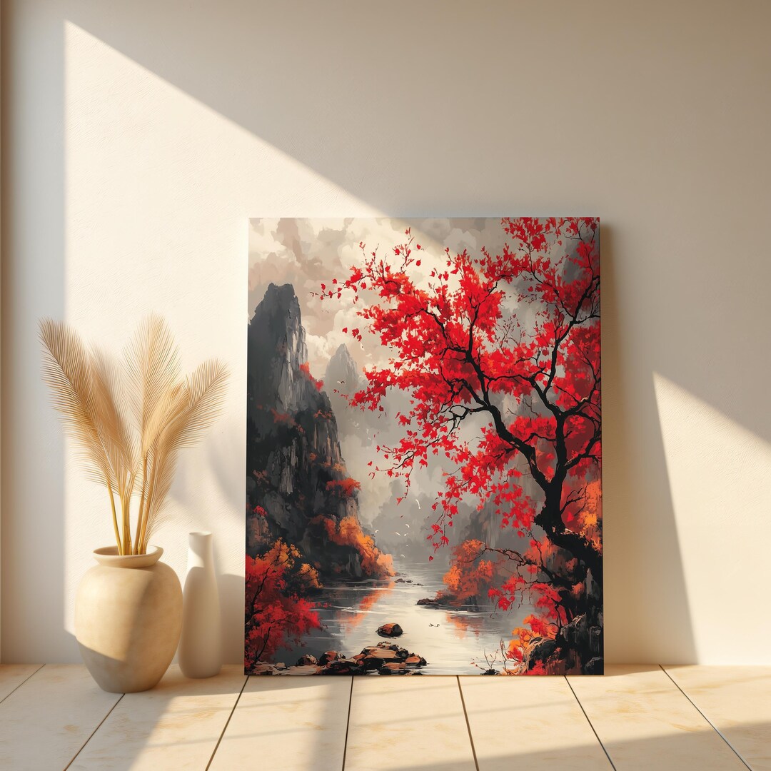 Red Maple Autumn Serenity Printable - Vibrant Fall Trees, Earthy Nature ...