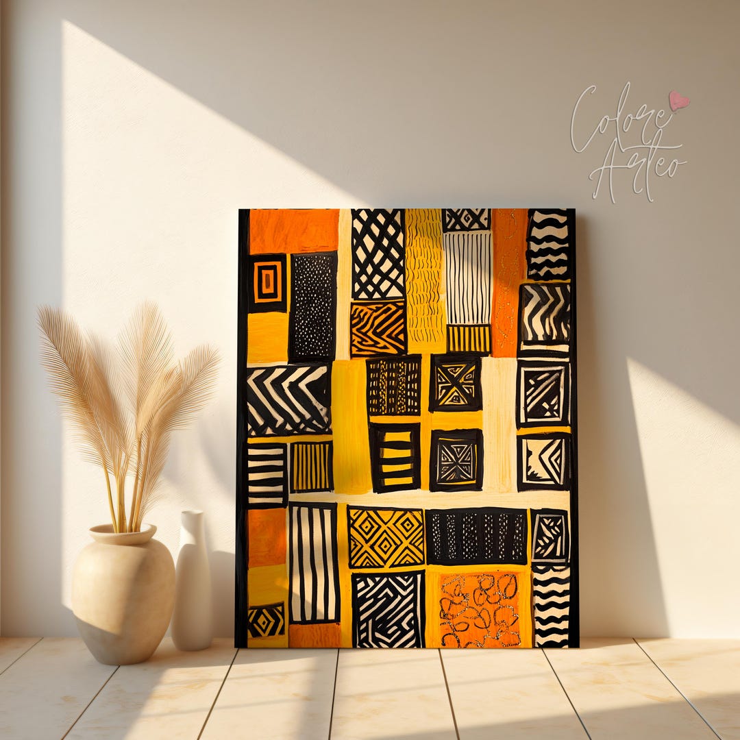 African Geometric Patterns Printable - Boho Tribal Textile Painting ...