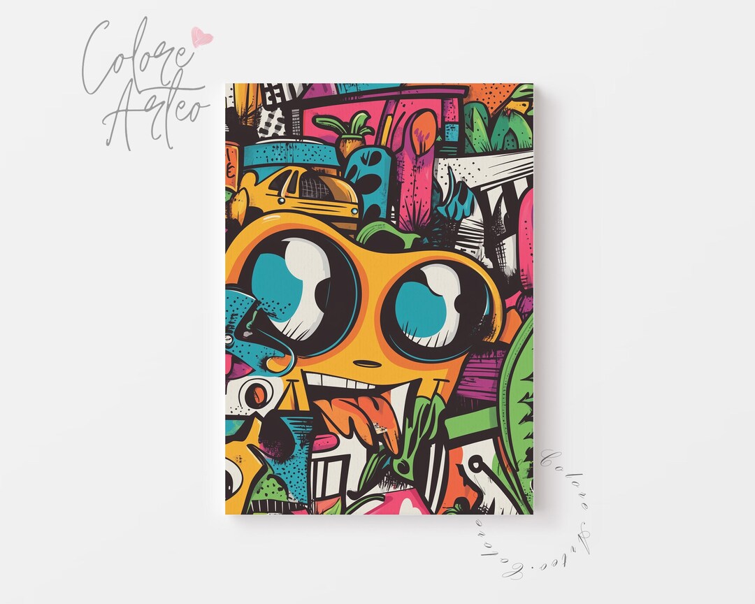 Retro Cartoon Character Printable - Funky Pop Art Digital Painting ...