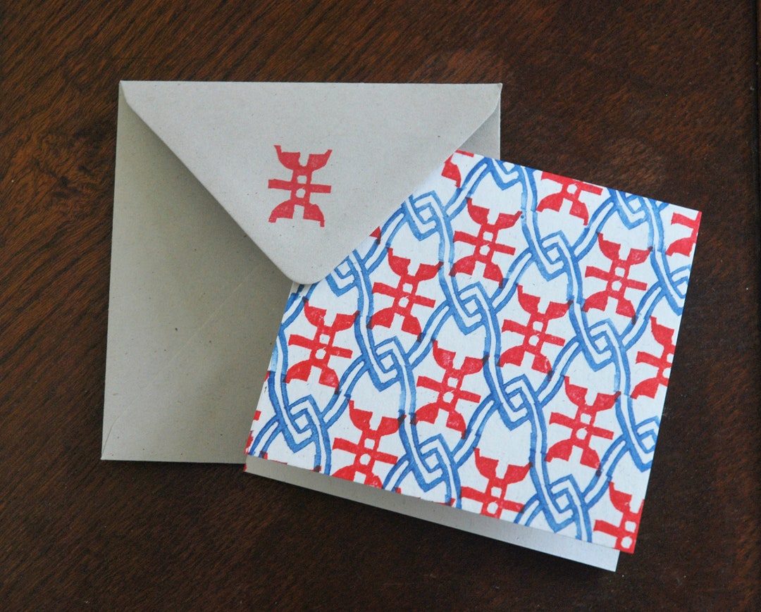 Red and Blue Rhythm Hand Printed Card - Etsy