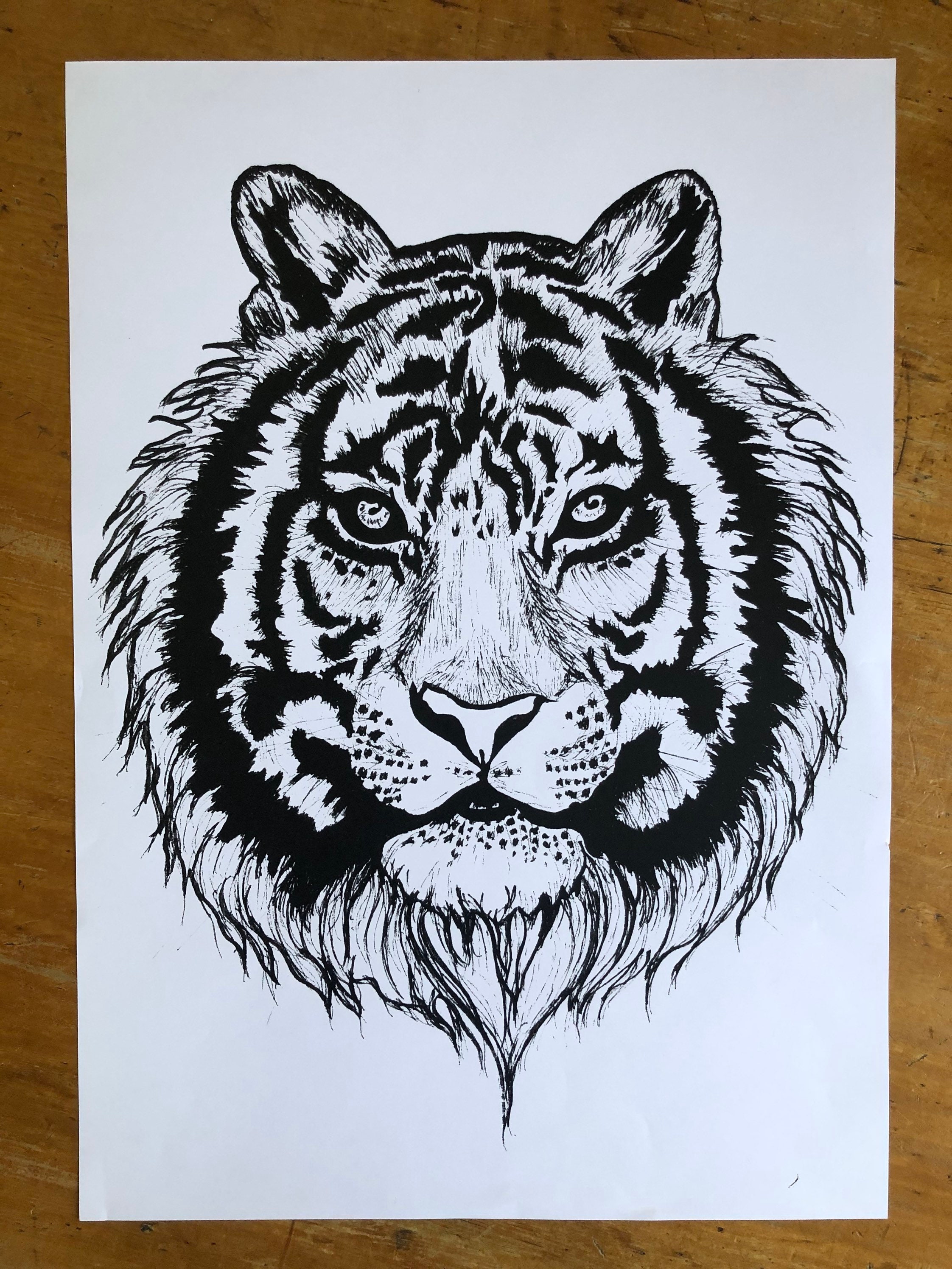 Tiger Line Art Ink Drawing Print - Etsy