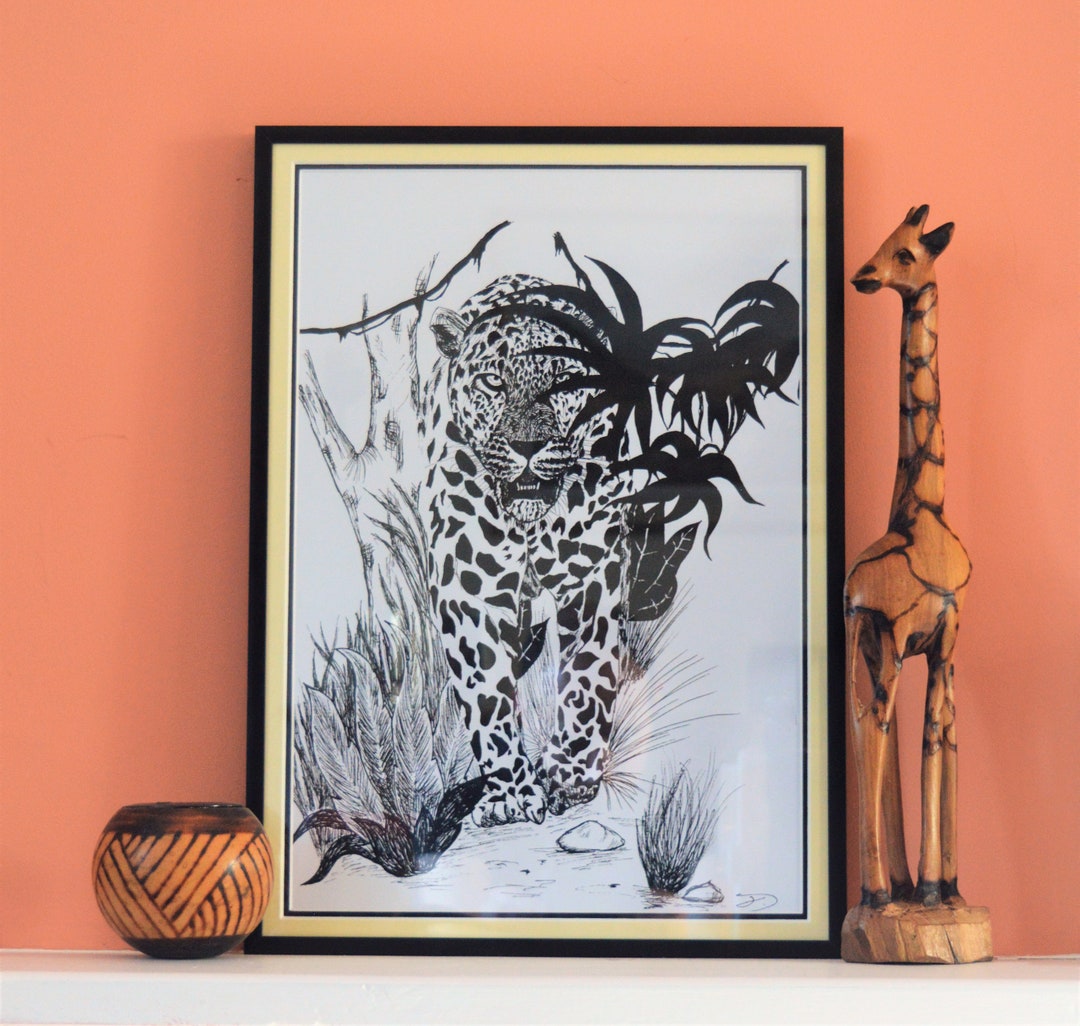 Leopard Ink Line Art Print - Etsy