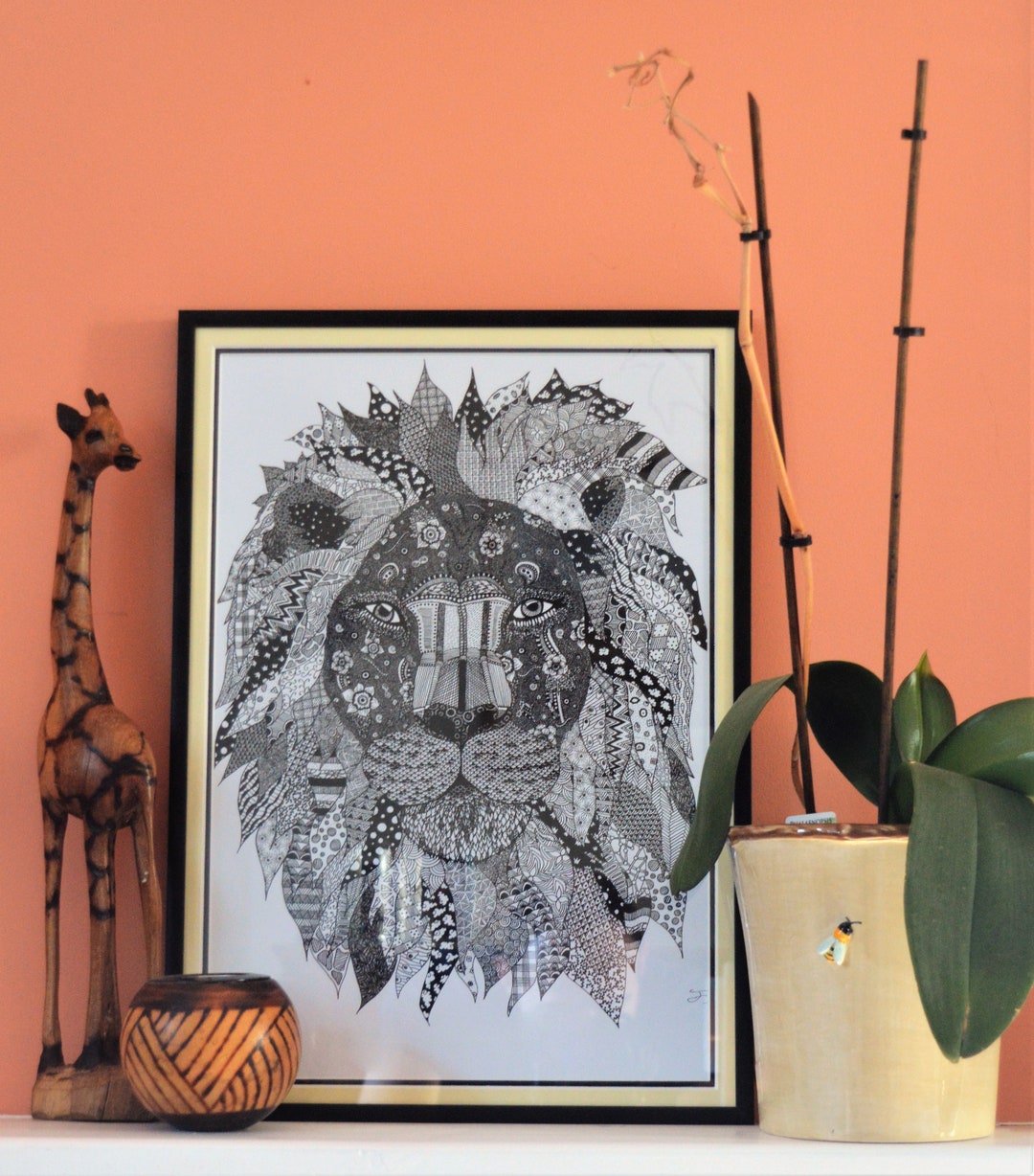 Abstract Lion Ink Drawing Art Print Multi Pattern Zentangle - Etsy