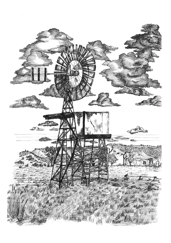 Water Windmill Drawing