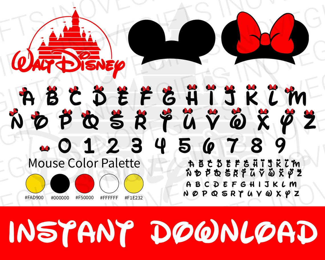 Disney Font Letters Numbers TTF SVG and PNG Mickey and Minnie | Etsy