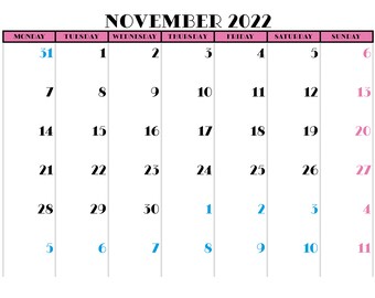 November 2022 Calendar - Etsy