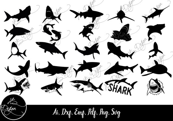 25 siluetas de tiburón SVG tiburón svg Clip Art Bundle | Etsy España